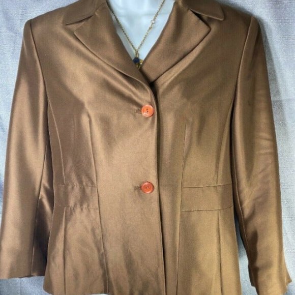 Kate Hill | Jackets & Coats | Kate Hill Silk Blazer Brown Size 4 2 ...